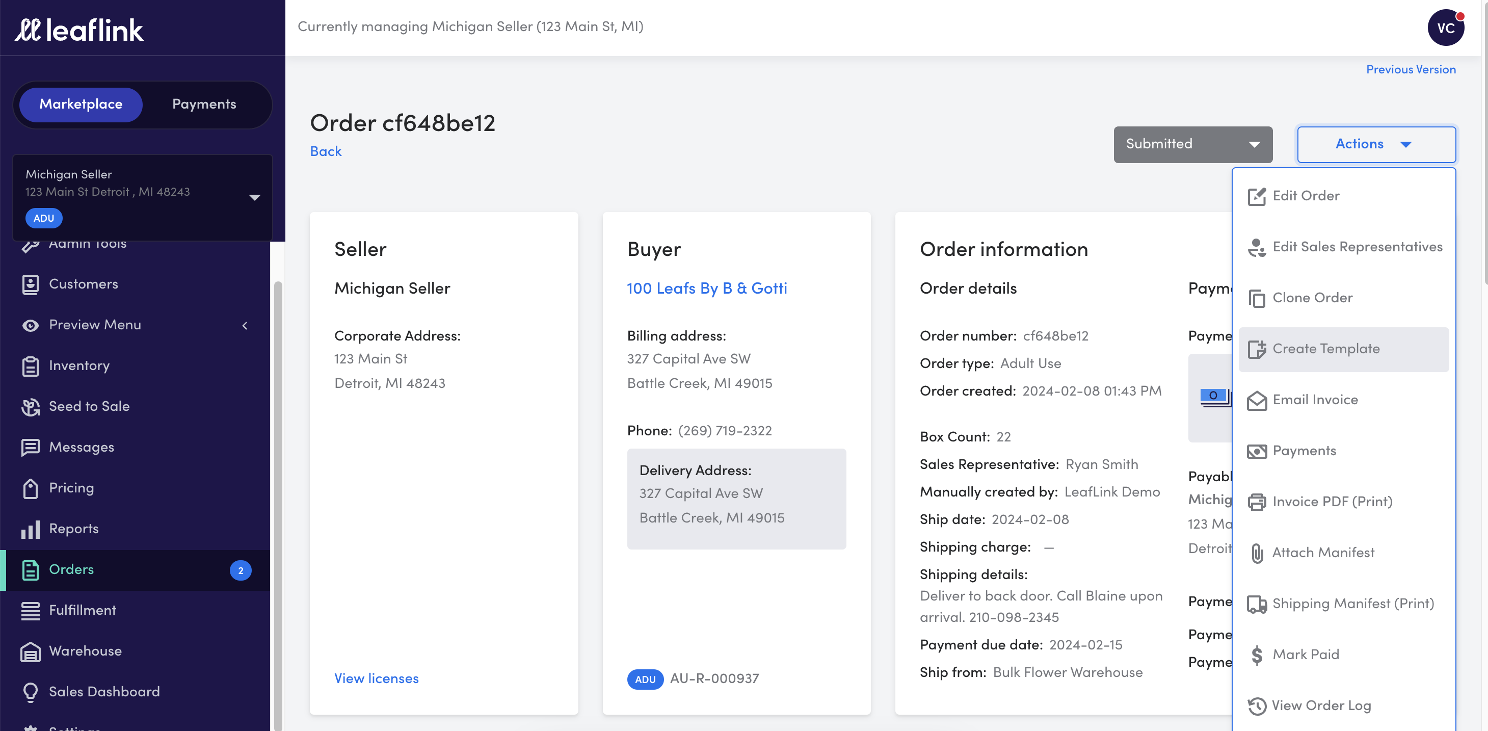 How to create a METRC transfer template in LeafLink