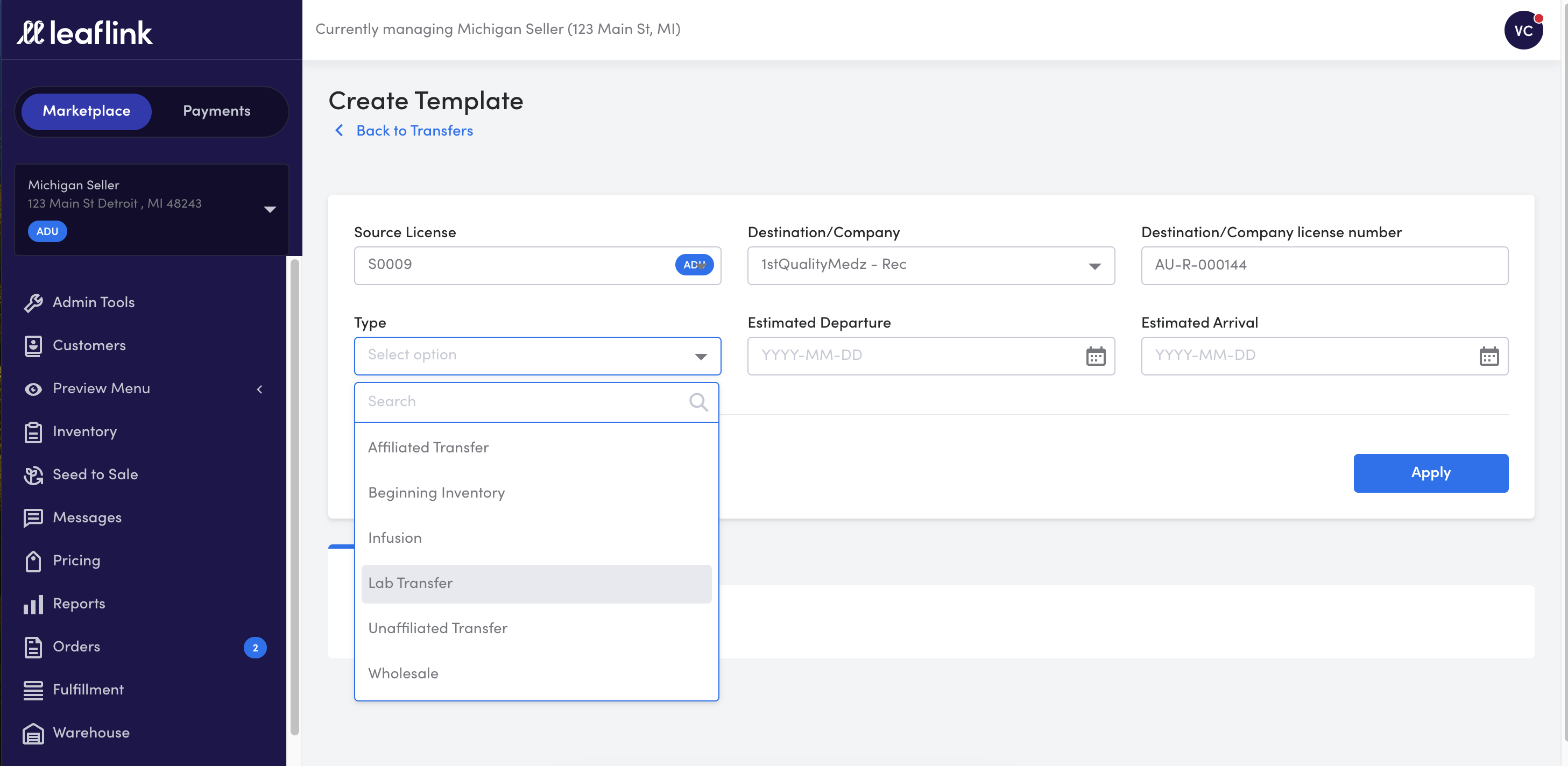 How to create a METRC transfer template in LeafLink
